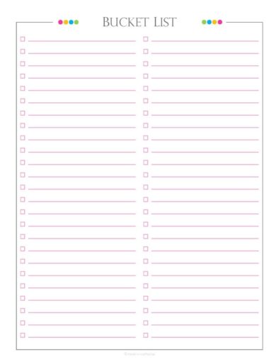 Bucket List Template | Free List Templates
