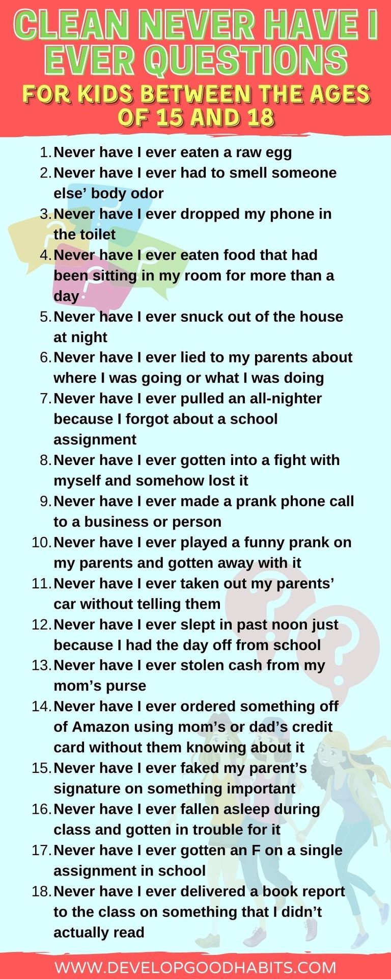81 Clean Never Have I Ever Questions for Kids | Develop Good Habits