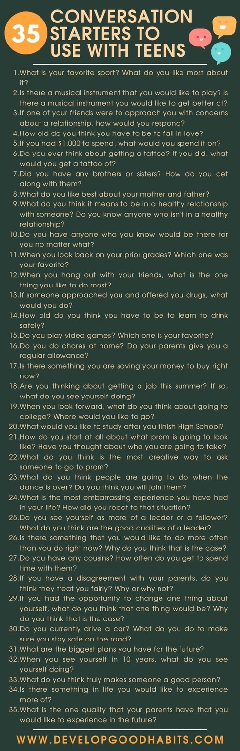65 Good Conversation Starters for Talking to Teens | Develop Good Habits