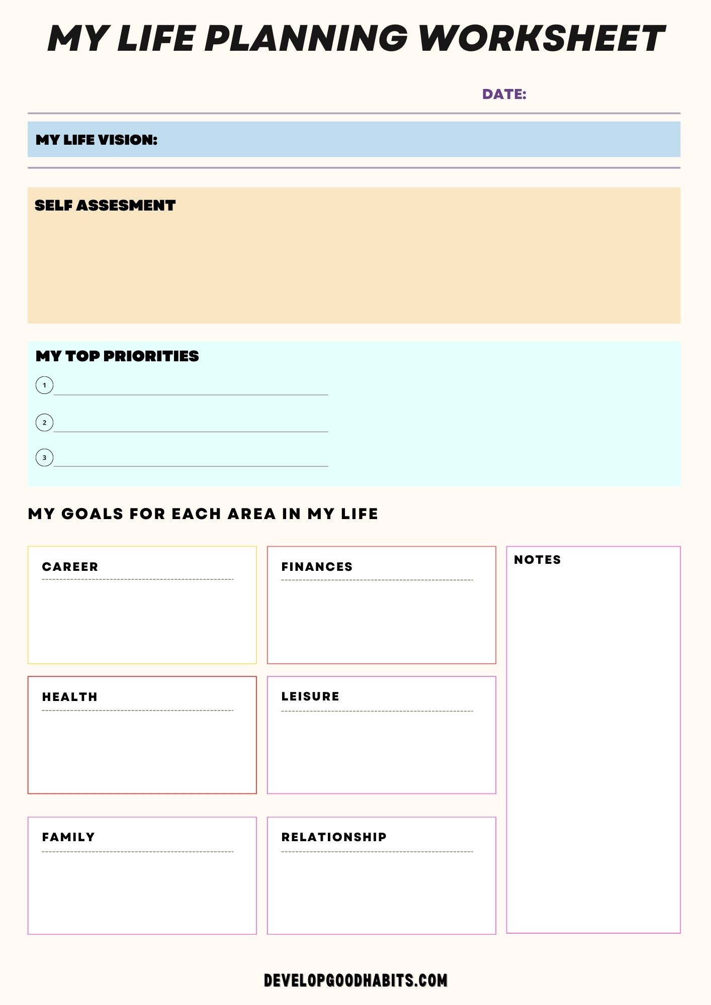 12 Printable Life Planning Worksheets & Templates – Self Help Resources