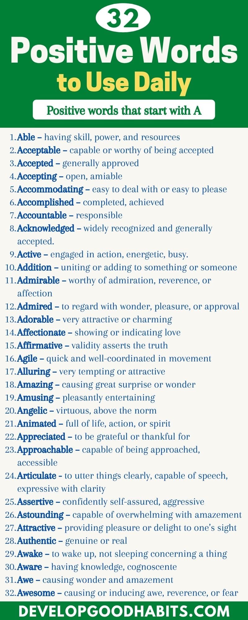 365 Positive Words to Use Daily [A to Z for 2024] | Develop Good Habits