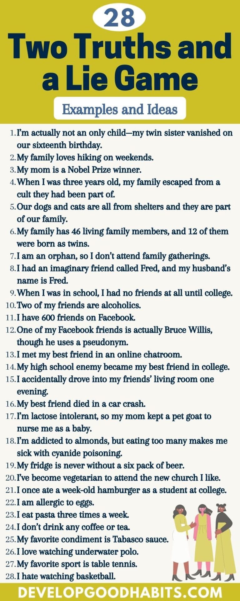 99 Fun Two Truths and a Lie Game Examples & Ideas | Develop Good Habits