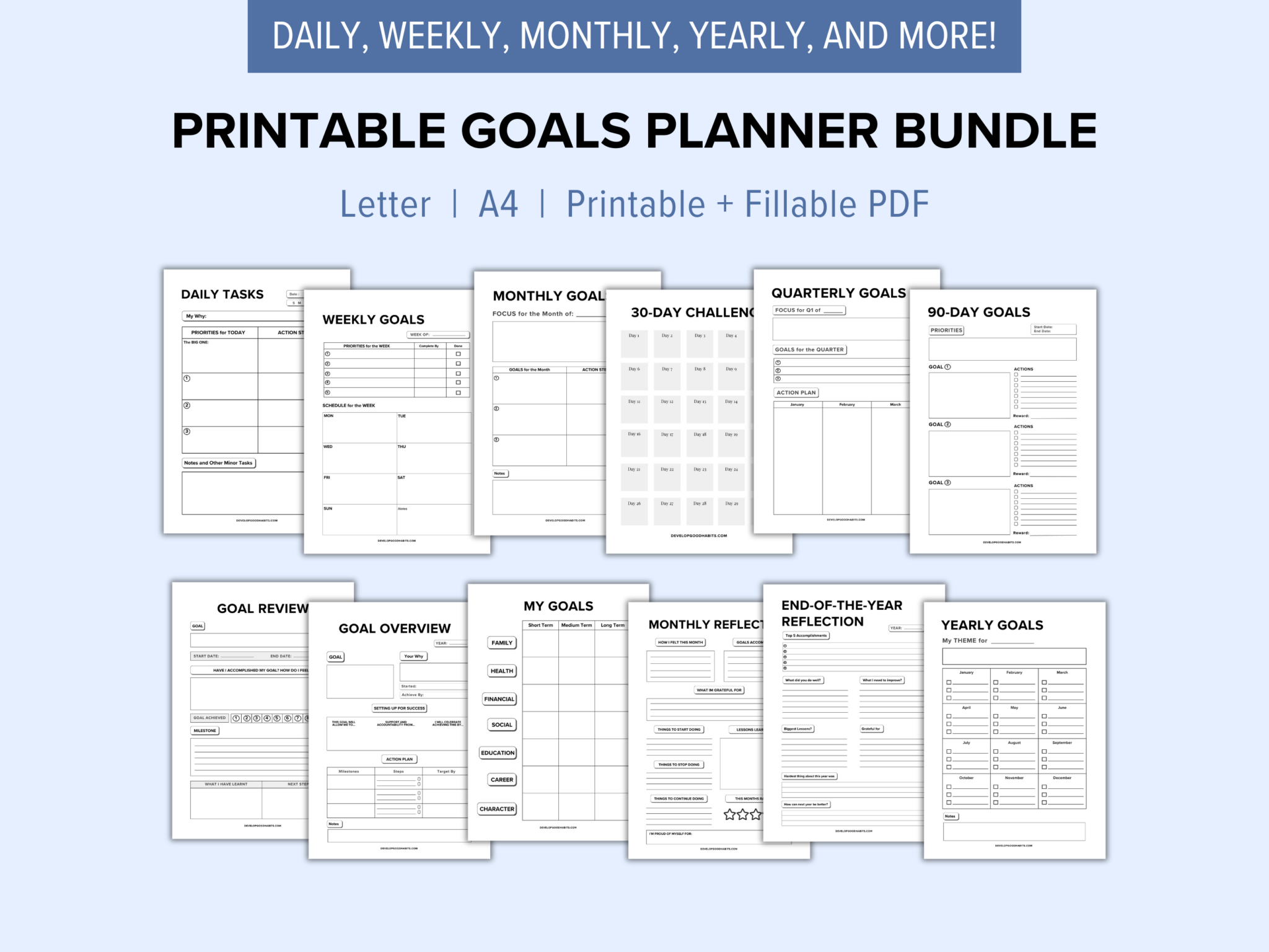 20 Goal Setting & Tracking Printables for 2024 | Develop Good Habits
