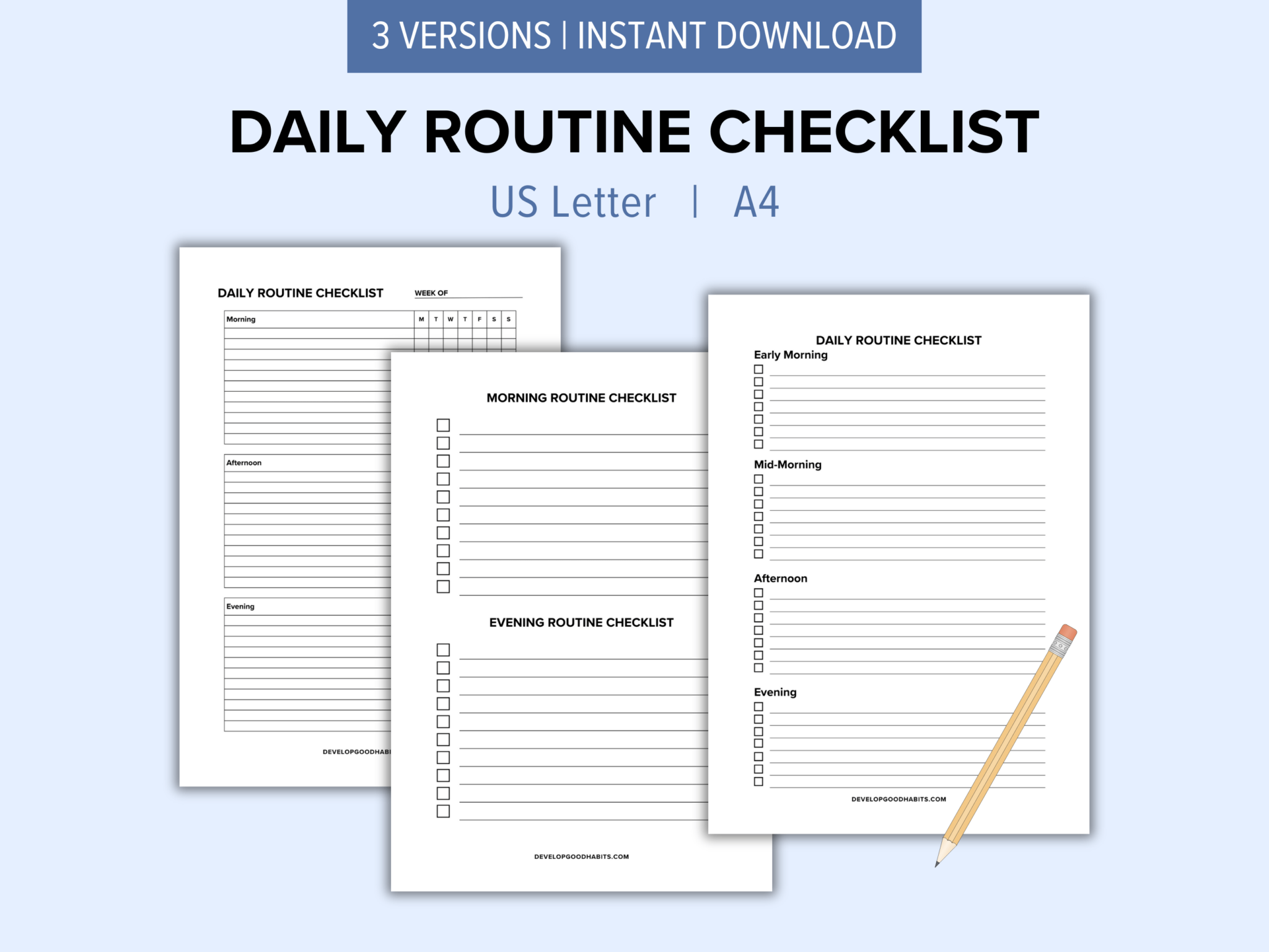 12 Printable Morning Routine Checklists for Adults & Students | Develop ...